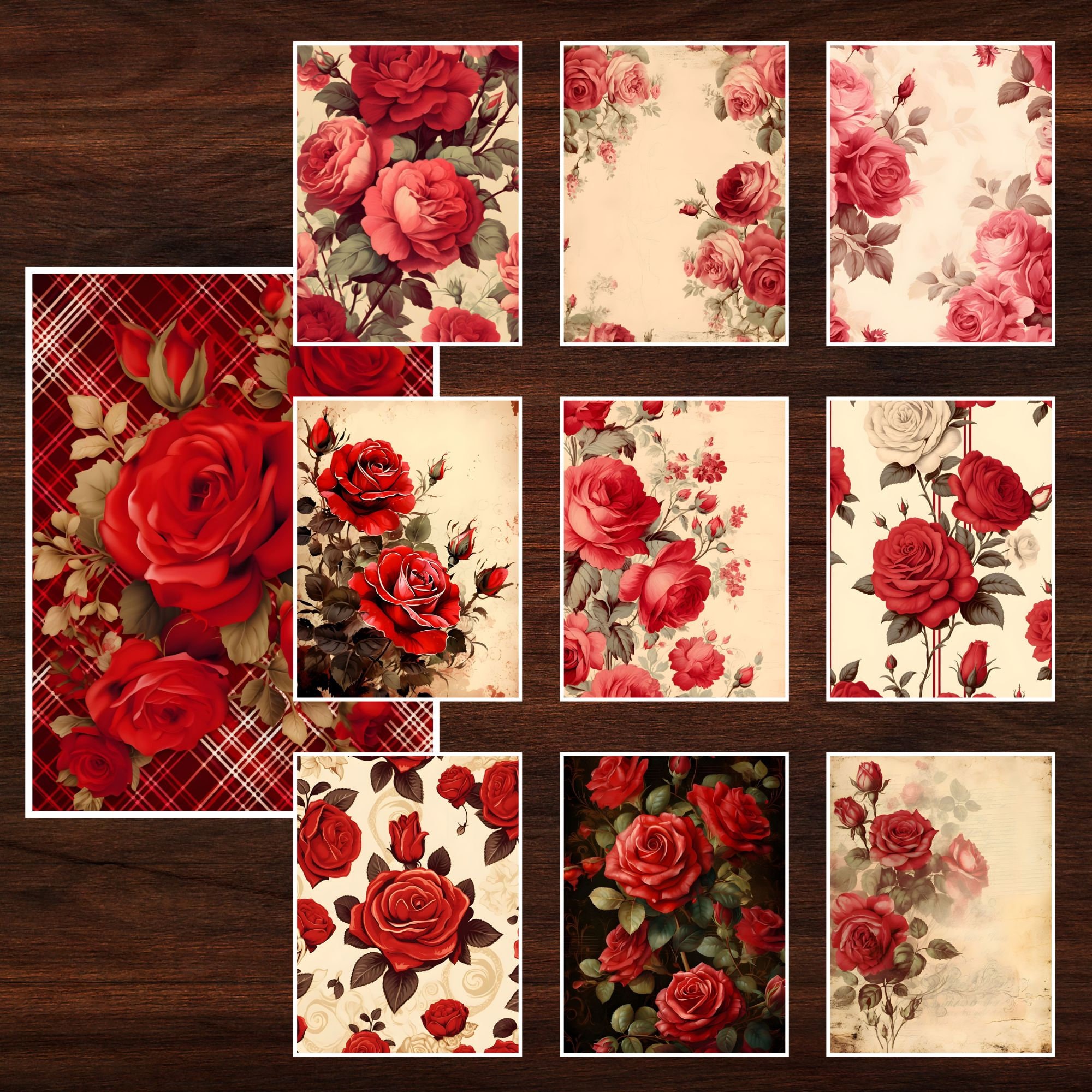 Red Backgrounds Junk Journal Kit Roses Watercolor Printable Digital ...