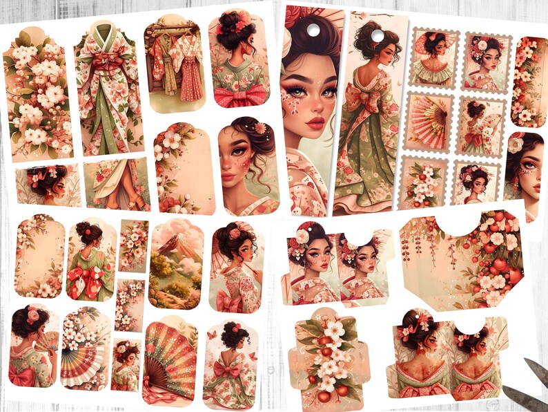 Vintage Japan Scrapbook Paper: Sakura Geisha Junk Journal Kit (digital ...