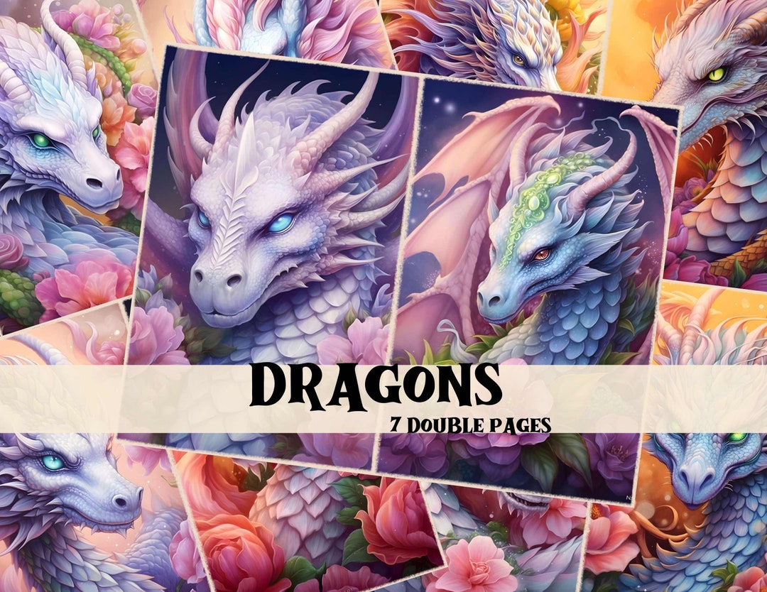 Dragons Junk Journal Kit Fantasy Dragon Scrapbook Printable Backgrounds ...
