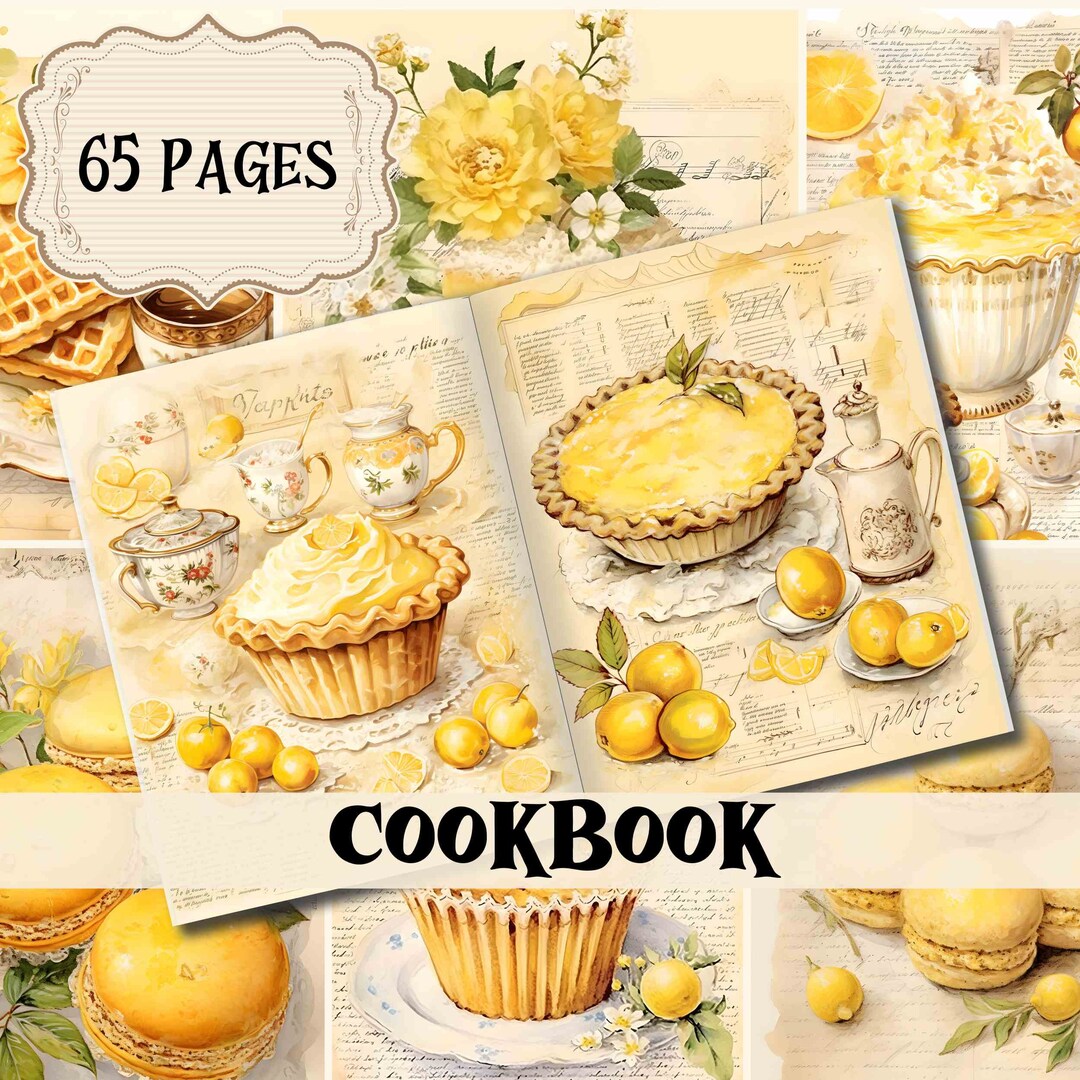Cookbook Junk Journal Supplies Yellow Vintage Cookbook Scrapbook ...