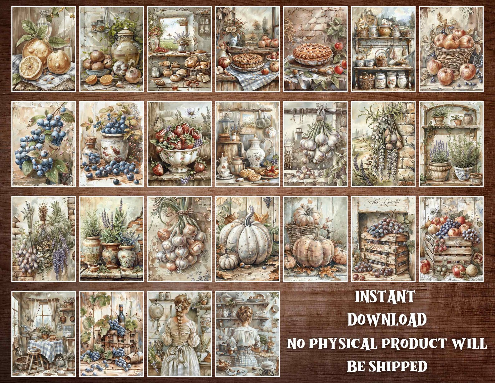 Watercolor Kitchen Scrapbook Paper: Rustic Cookbook Pages (digital ...