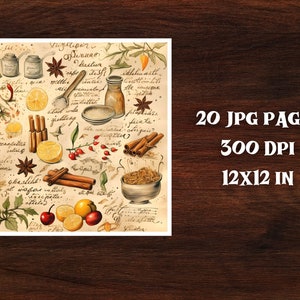 Vintage Cookbook Digital Paper: Food Ephemera Backgrounds (digital ...