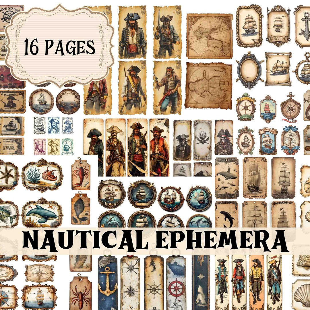 Nautical Junk Journal Kit Nautical Tags Label Stamp Nautical Scrapbook ...