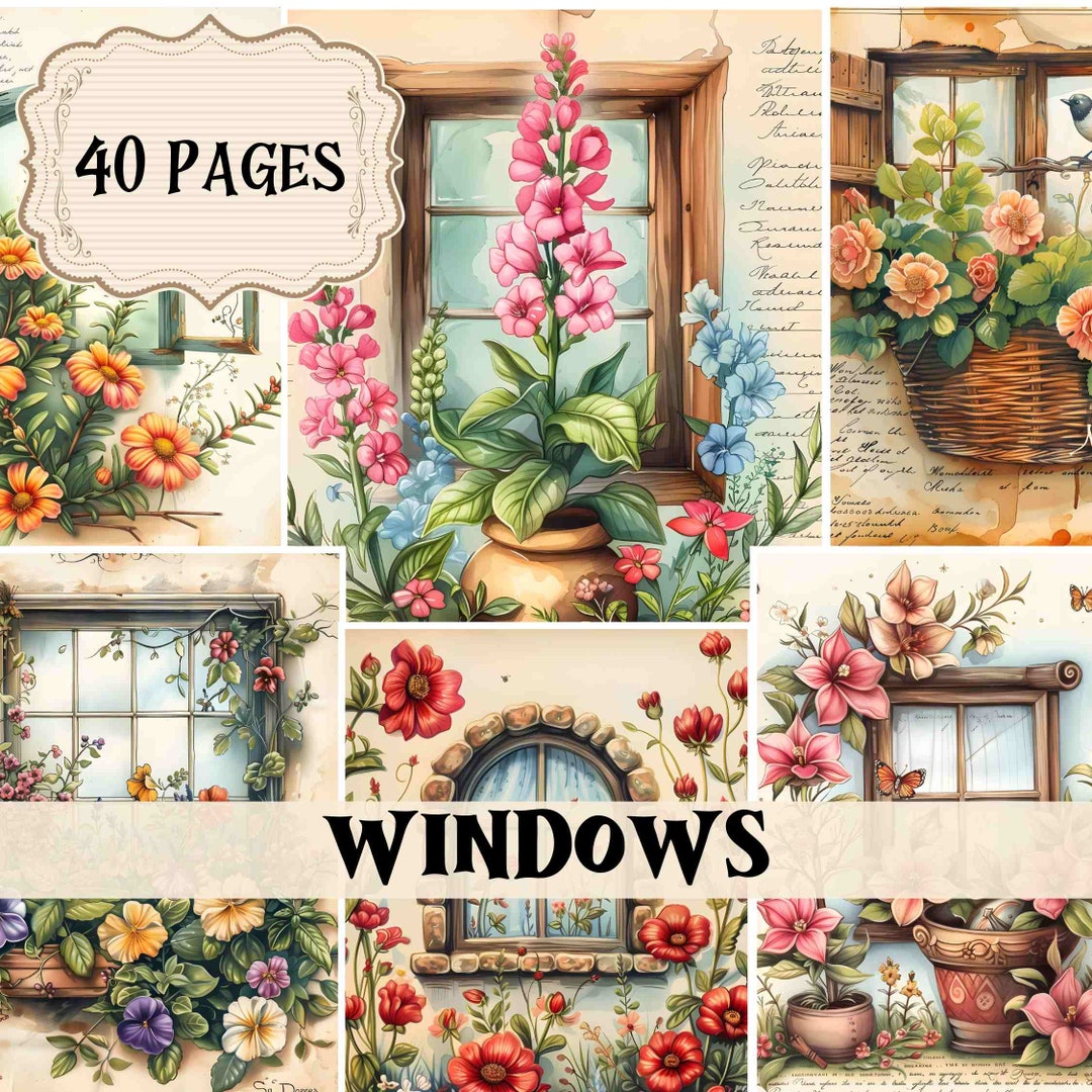 Colorful Windows Junk Journal Supplies Flowers Windows Shabby Chic ...