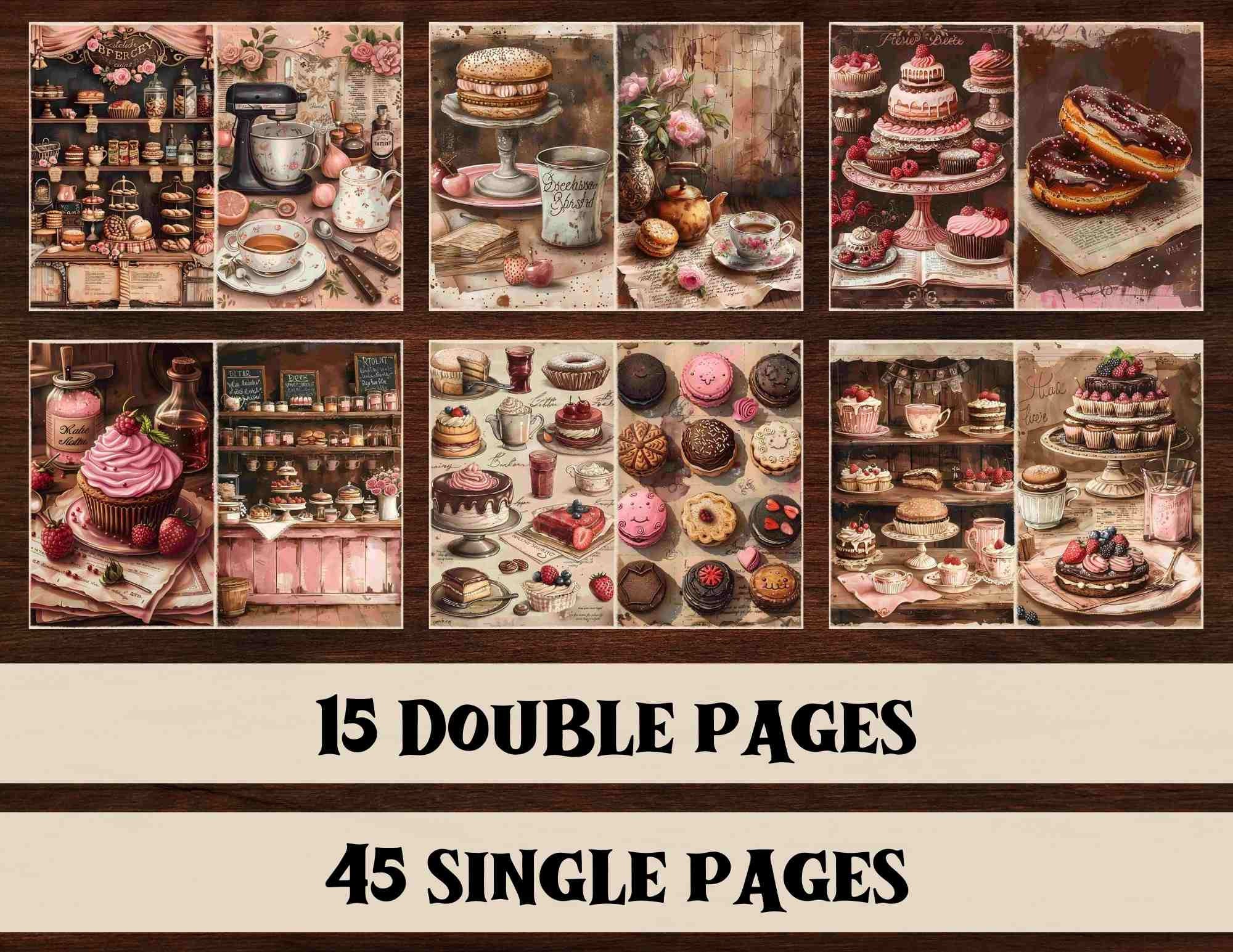 Vintage Bakery Ephemera Kit: Recipe Scrapbook Paper (digital Download ...