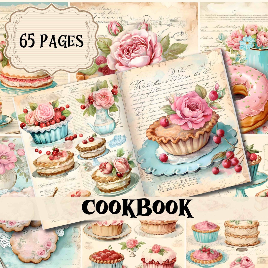 Cookbook Junk Journal Supplies Turquoise Vintage Cookbook Scrapbook ...