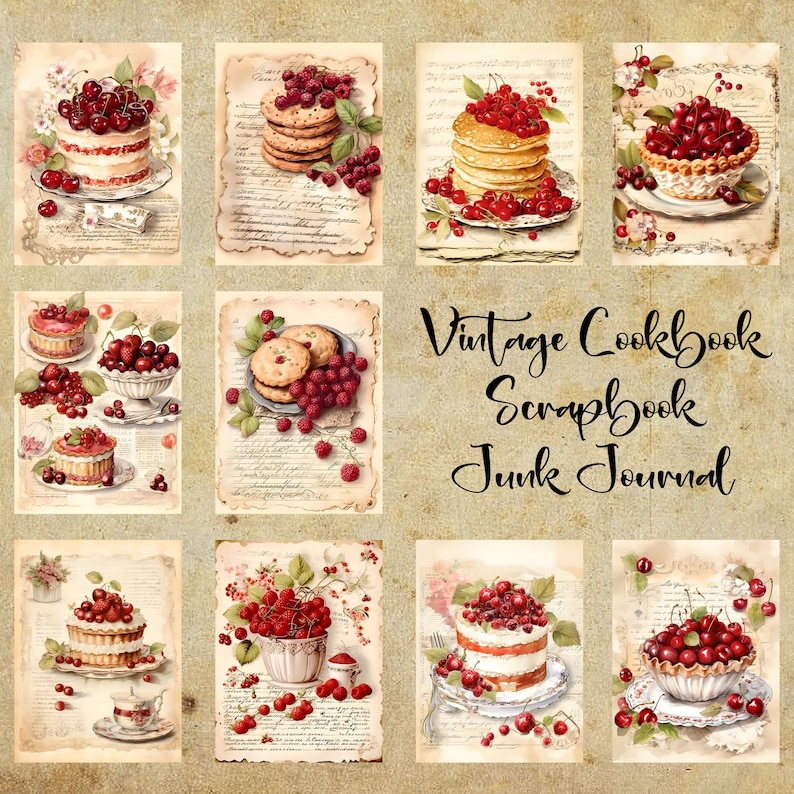 Junk Journal Kit Red Vintage Cookbook Digital Scrapbook Paper Kit ...