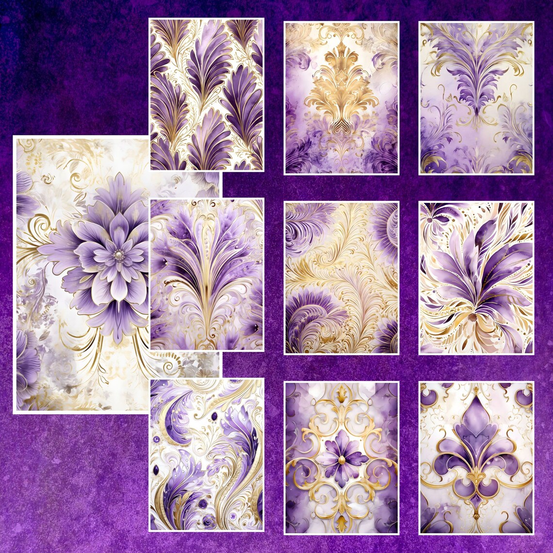 Purple Gold Watercolor Backgrounds: Luxury Junk Journal Kit (digital ...