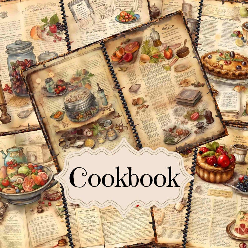 Vintage Cookbook Junk Journal Kit: Recipe Digital Scrapbook (digital ...