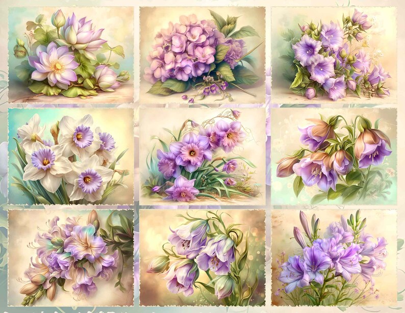 Purple Floral Junk Journal Kit: Vintage Scrapbook Pages (digital ...
