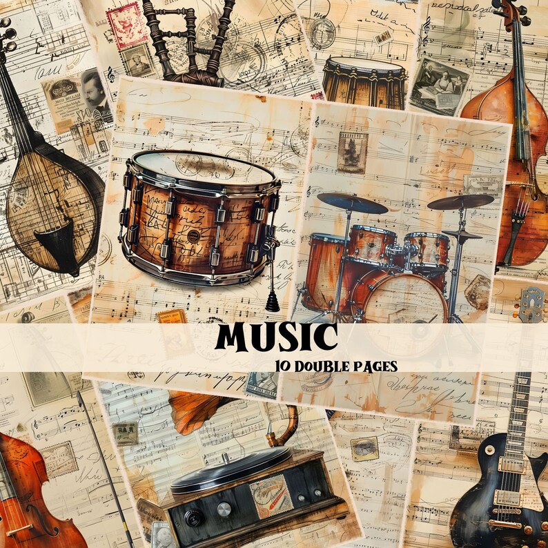 Music Junk Journal Kit Music Instruments Scrapbook Digital Printable ...