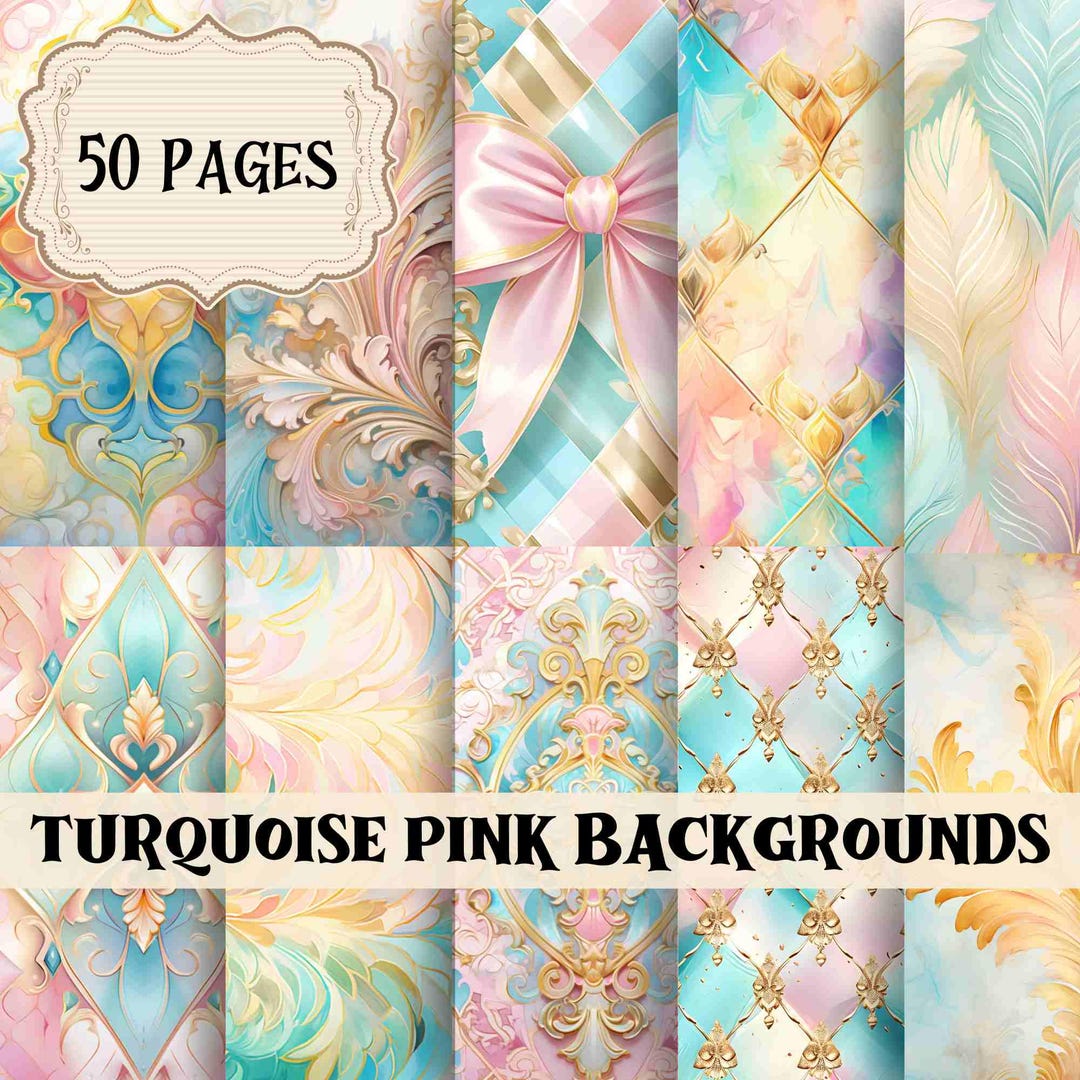 Luxury Background Pink Turquoise Junk Journal Kit Watercolor Printable ...