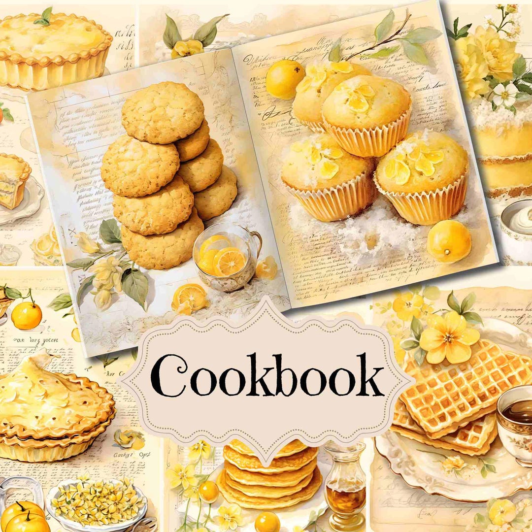 Cookbook Junk Journal Supplies Yellow Vintage Cookbook Scrapbook ...