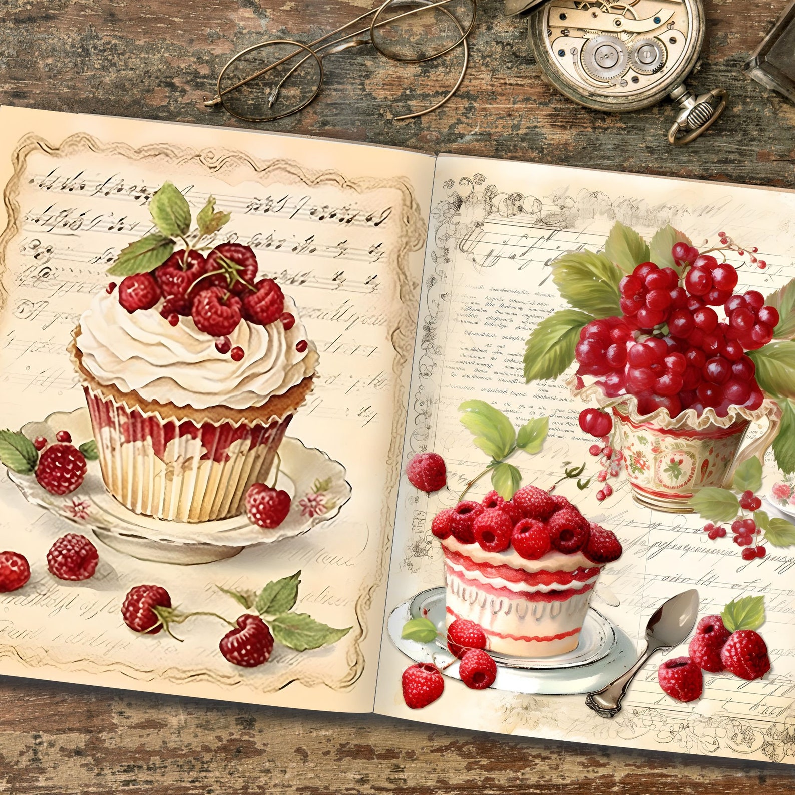 Junk Journal Kit Red Vintage Cookbook Digital Scrapbook Paper Kit ...