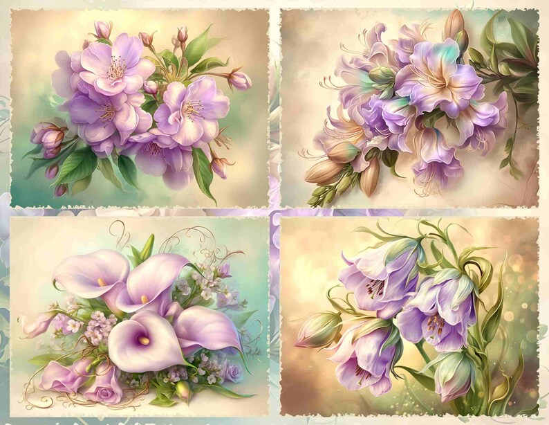 Purple Floral Junk Journal Kit: Vintage Scrapbook Pages (digital ...