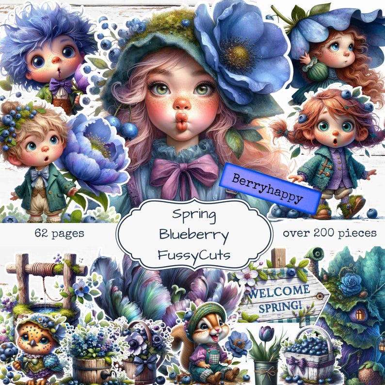Spring Blueberry Fussy Cuts: Scrapbook Easter Ephemera Spring Garden ...