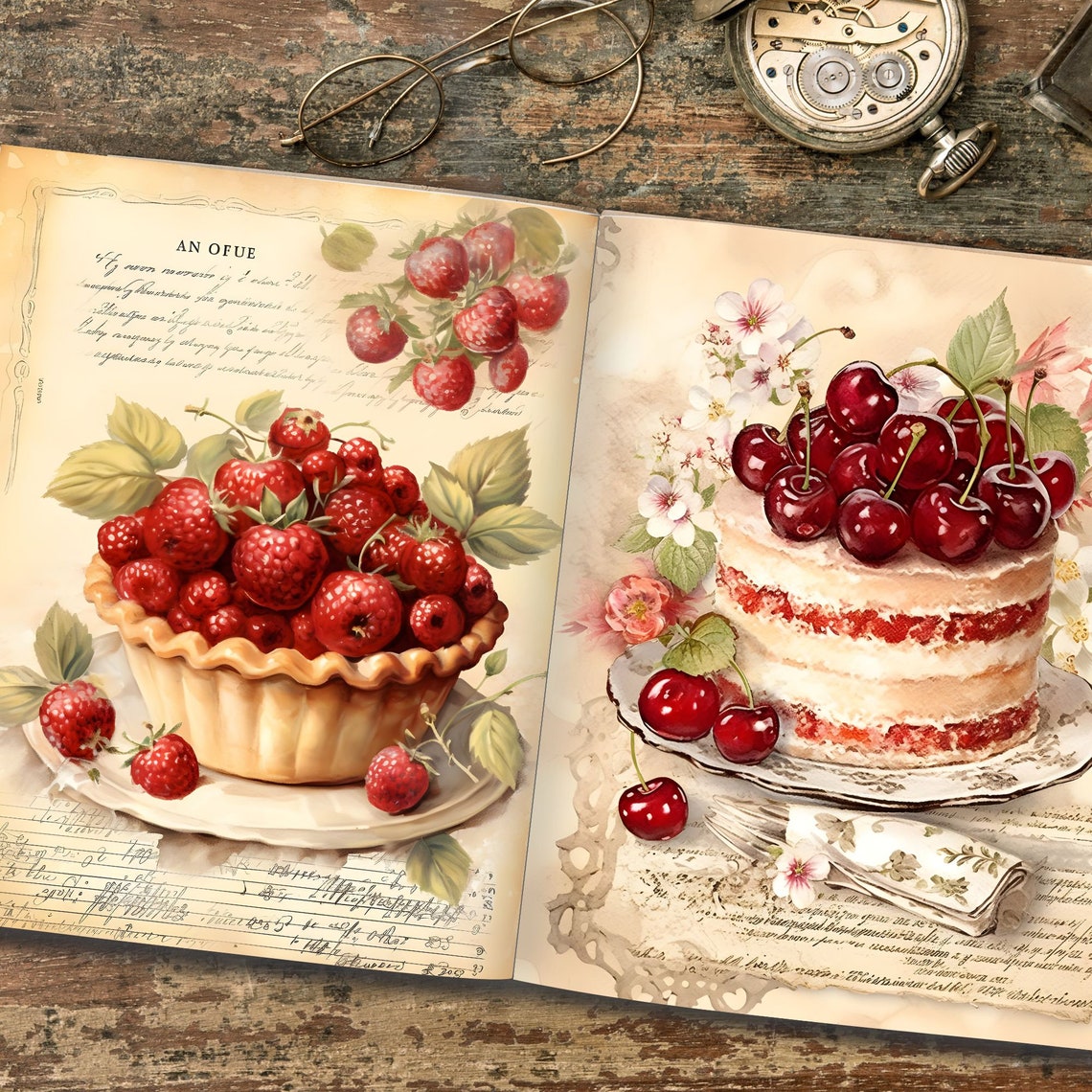 Junk Journal Kit Red Vintage Cookbook Digital Scrapbook Paper Kit ...