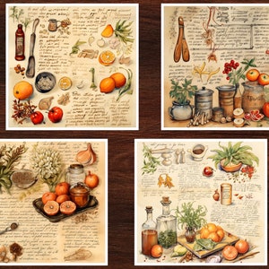 Vintage Cookbook Digital Paper: Food Ephemera Backgrounds (digital ...