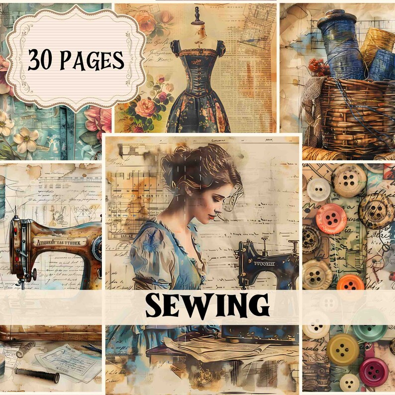 Vintage Sewing Junk Journal Kit Sewing Scrapbook Digital Printable ...