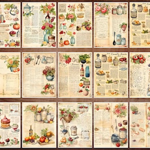 Vintage Cookbook Ephemera: Shabby Chic Cooking Pages (digital Paper Kit ...