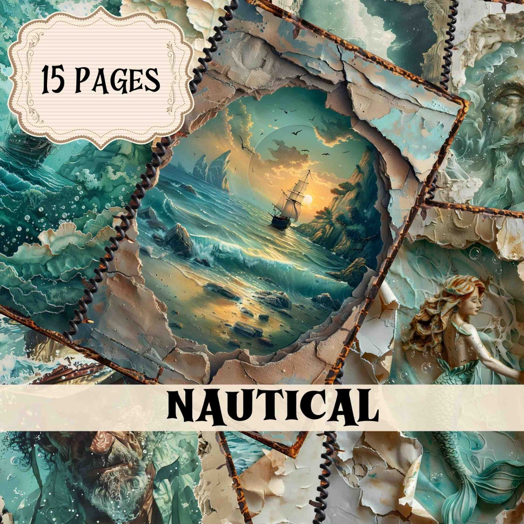 Nautical Junk Journal Kit Ocean Vintage Scrapbook Pages Nautical Shabby ...