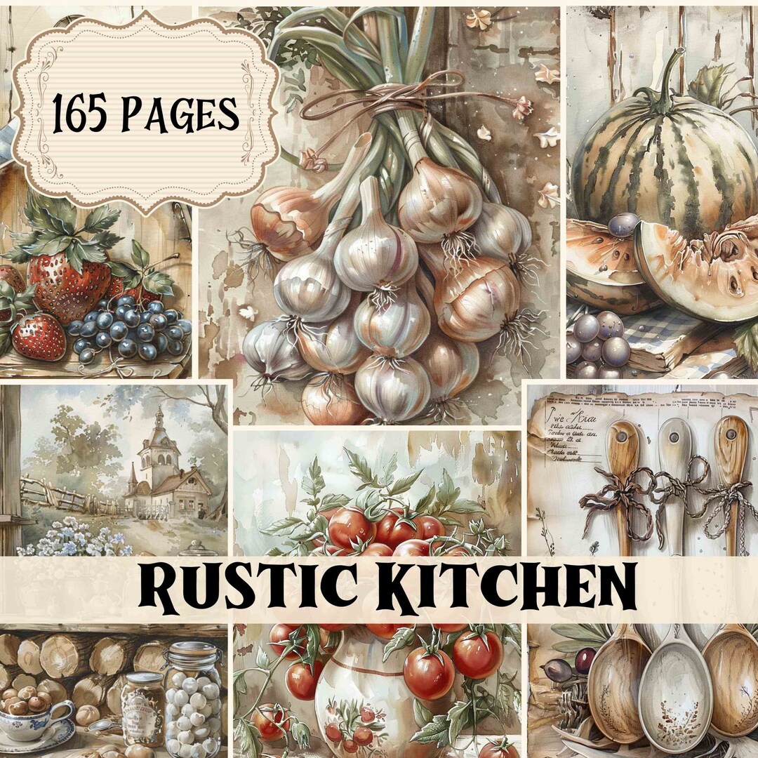 Watercolor Rustic Kitchen Junk Journal Supplies Vintage Cookbook ...