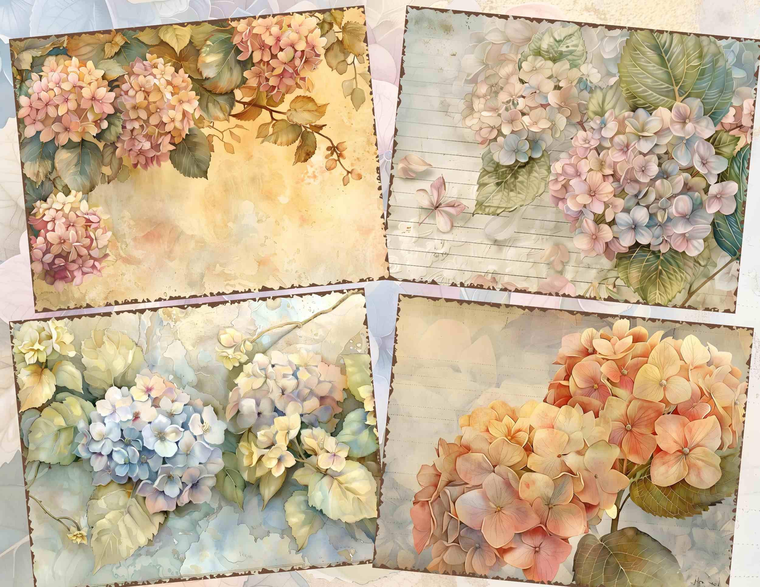 Hydrangea Junk Journal Printable Pages: Vintage Shabby Chic Scrapbook ...