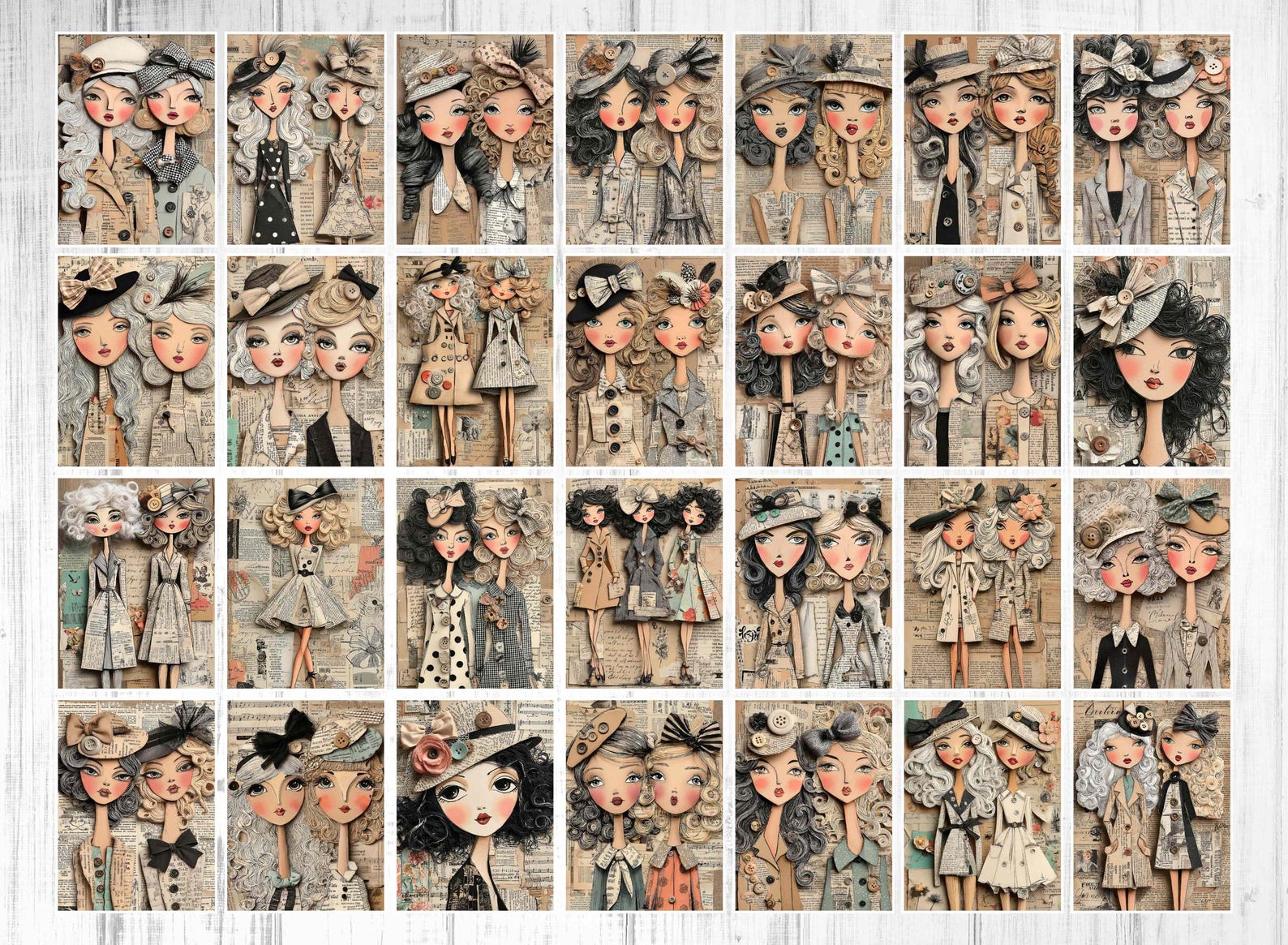 Big Bundle Dolls Vintage Paper Dolls: Shabby Chic Junk Journal Kit ...