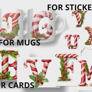 Christmas Alphabet PNG: Candy Cane Decorative Letters Clipart (digital ...