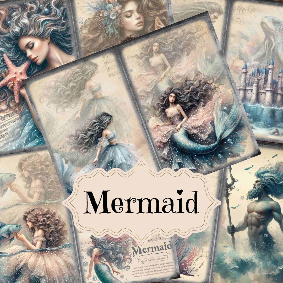 Nautical Mermaid Junk Journal Kit: Vintage Ocean Scrapbook Pages ...