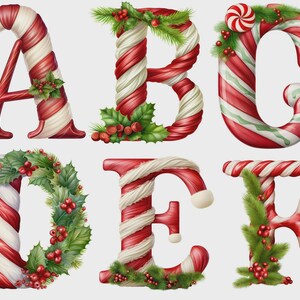 Christmas Alphabet PNG: Candy Cane Decorative Letters Clipart (digital ...