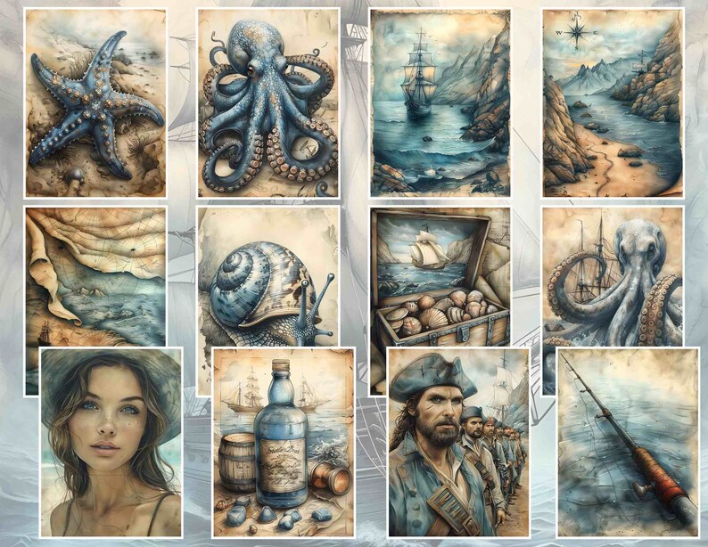Nautical Junk Journal Kit: Shabby Chic Ocean Scrapbook Pages (105 JPG ...