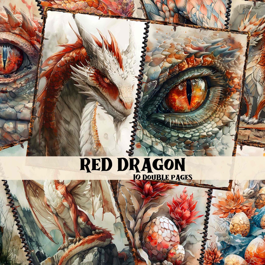 Red Dragon Junk Journal Kit Fantasy Dragon Scrapbook Printable ...