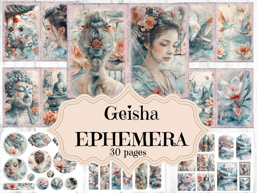 Vintage Japan Scrapbook Paper: Sakura Geisha Junk Journal Kit (digital ...