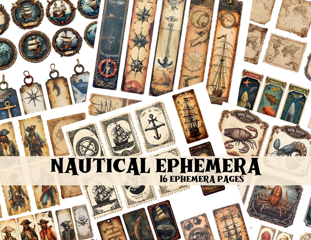 Nautical Junk Journal Kit Nautical Tags Label Stamp Nautical Scrapbook ...