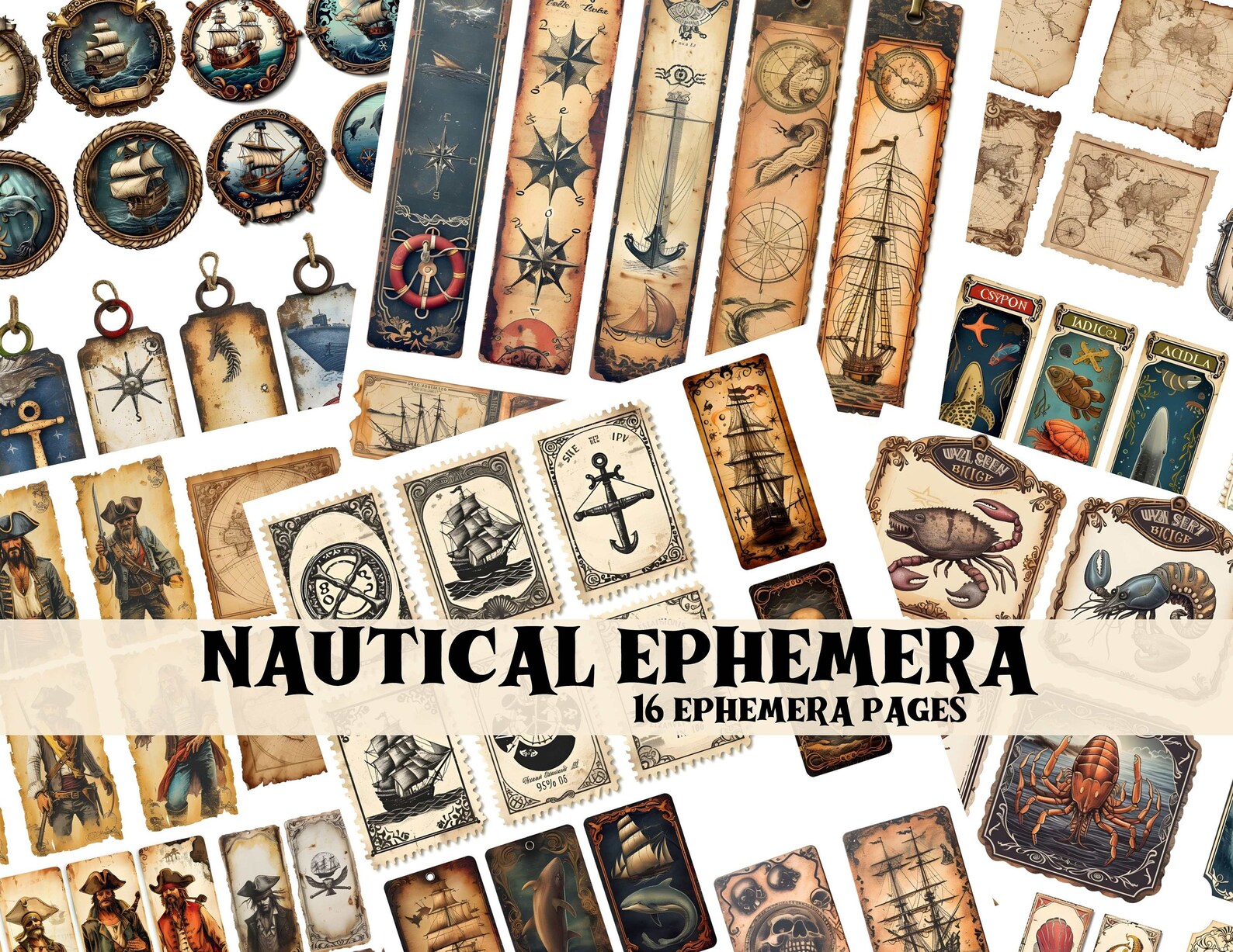 Nautical Junk Journal Kit Nautical Tags Label Stamp Nautical Scrapbook ...