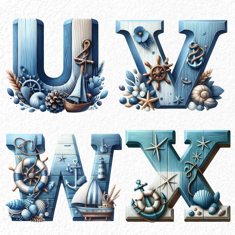 Nautical Alphabet PNG: Ocean Decorative Letters Clipart (digital ...
