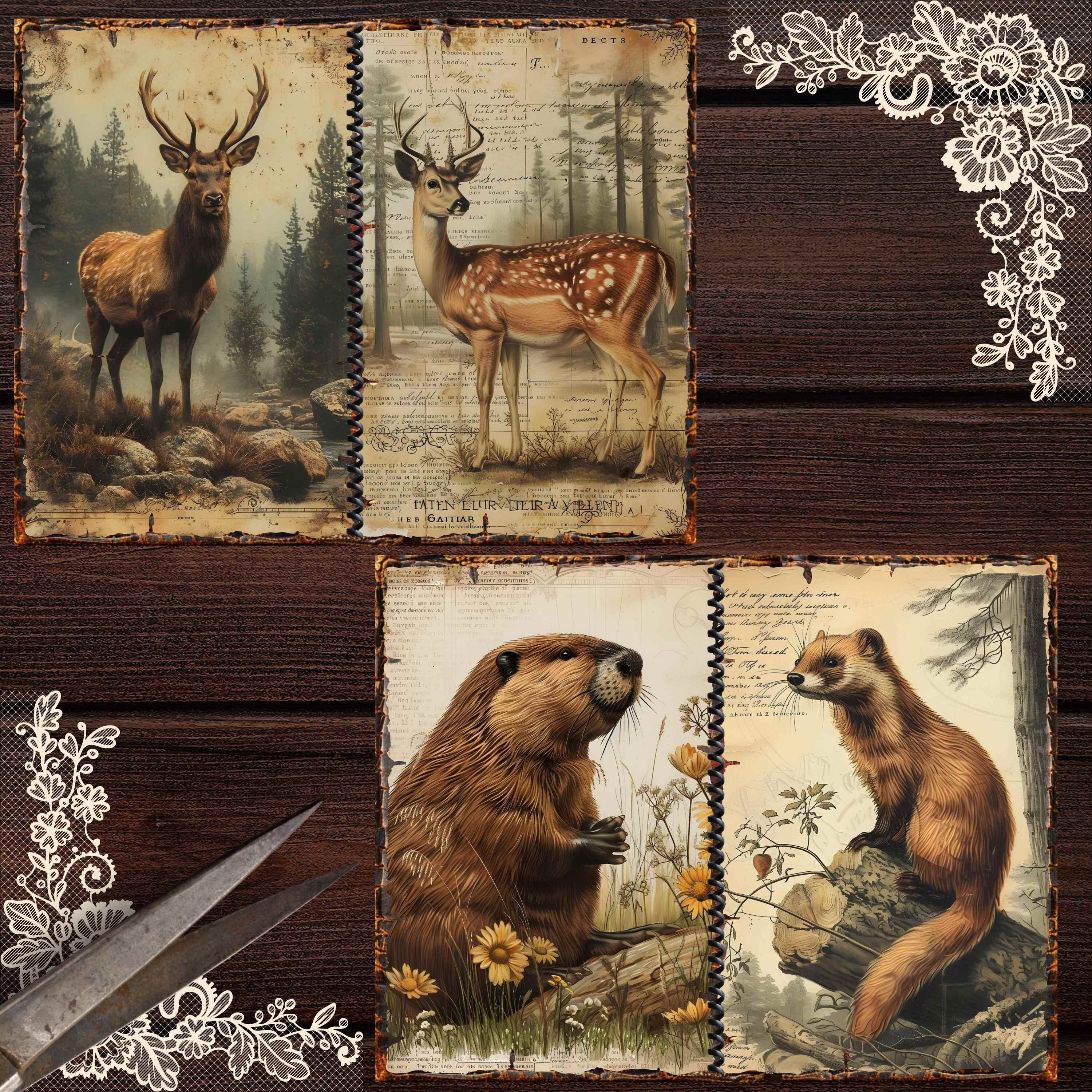 Woodland Animals Junk Journal Kit: Shabby Chic Scrapbook Paper (digital ...