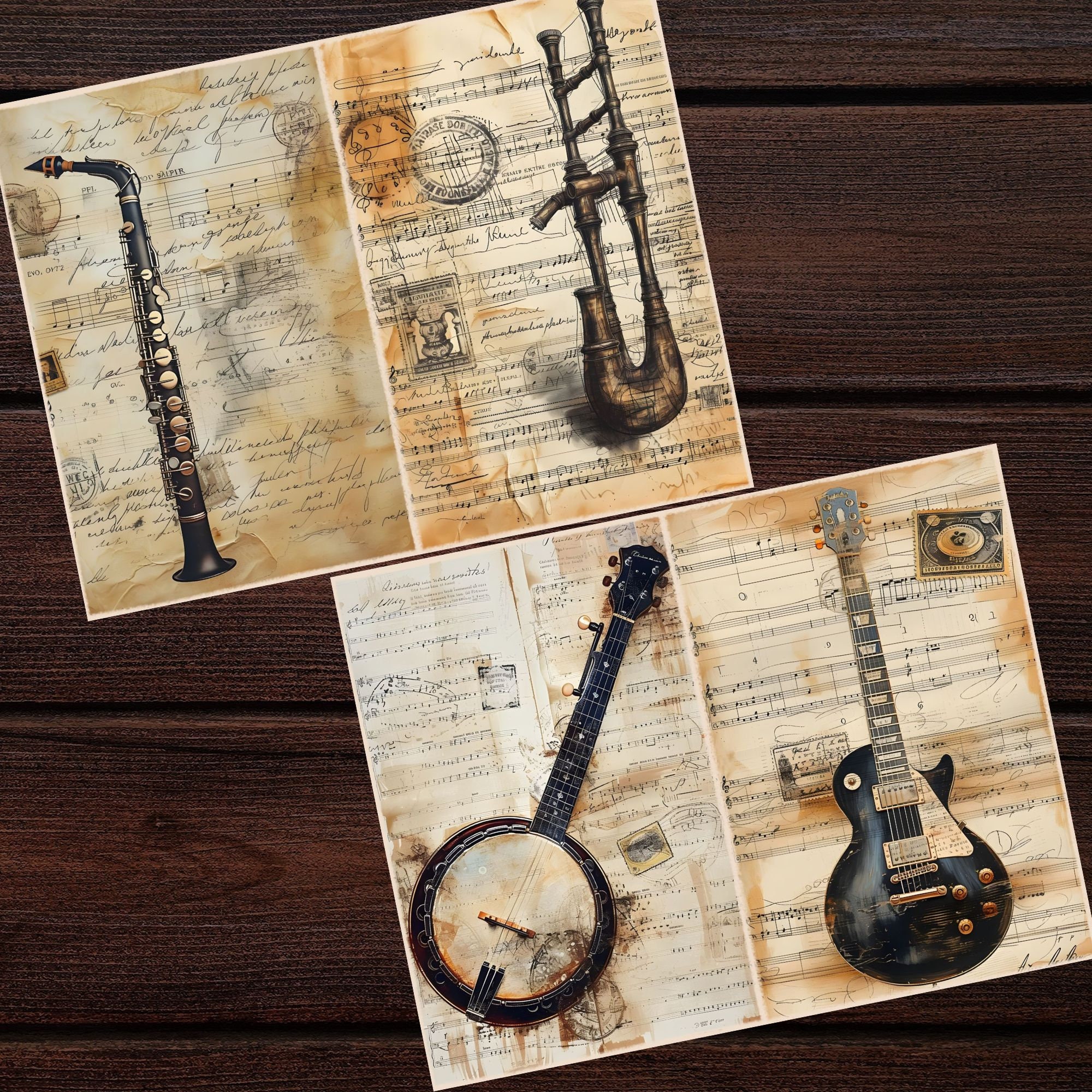 Music Junk Journal Kit Music Instruments Scrapbook Digital Printable ...