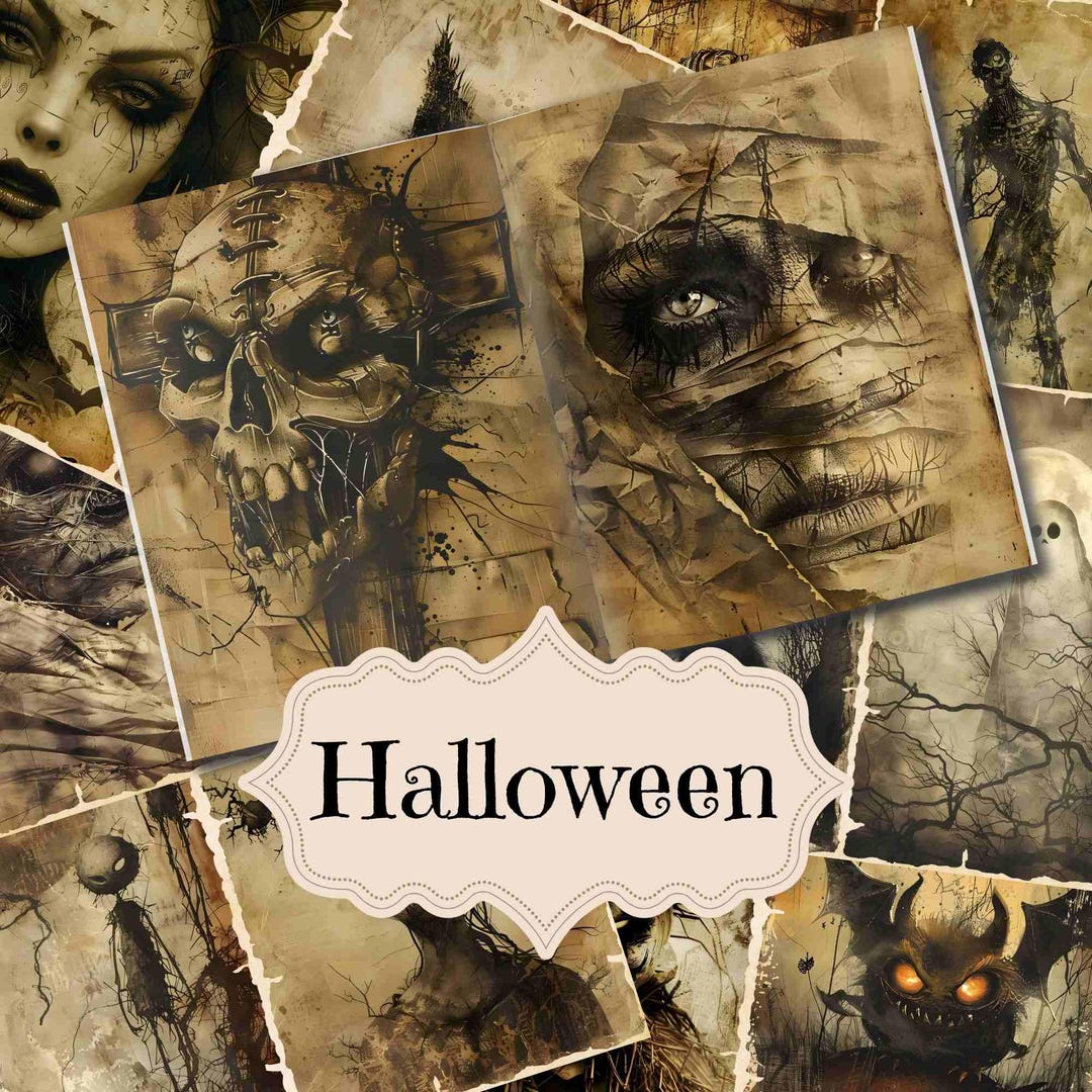 Vintage Halloween Scrapbook Kit: Shabby Chic Junk Journal Supplies ...