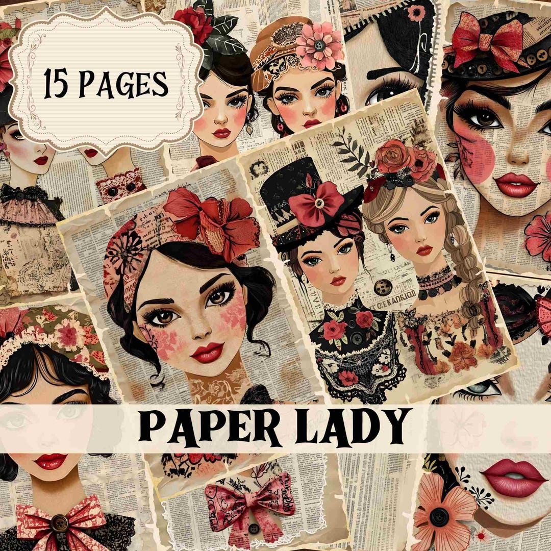 Paper Lady Junk Journal Supplies Vintage Lady Scrapbook Paper Kit Lady ...