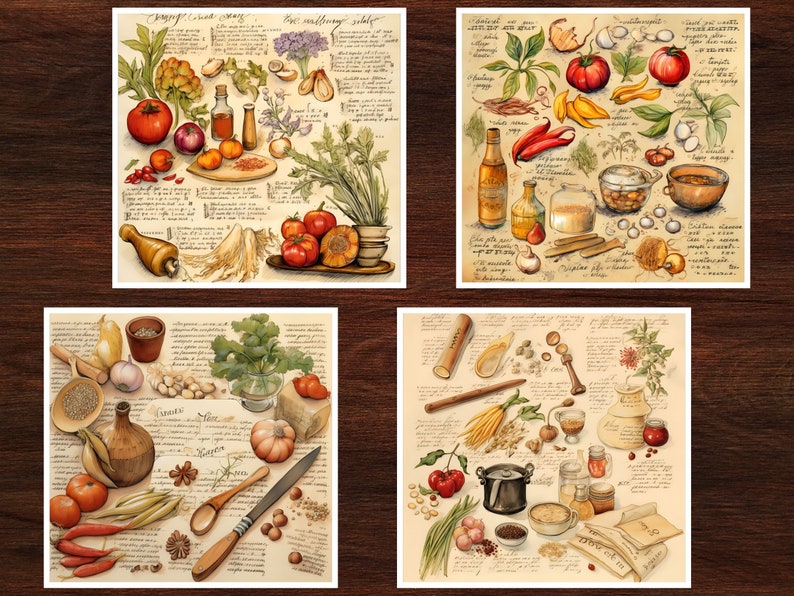Vintage Cookbook Digital Paper: Food Ephemera Backgrounds (digital ...