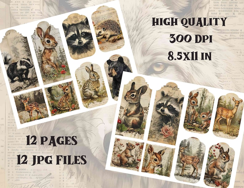 Woodland Animals Ephemera: Vintage Birds, Shabby Chic Tags (digital ...