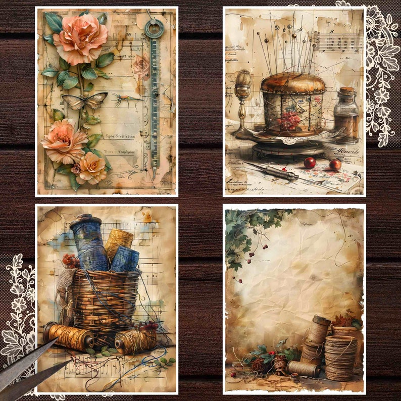 Vintage Sewing Junk Journal Kit Sewing Scrapbook Digital Printable ...