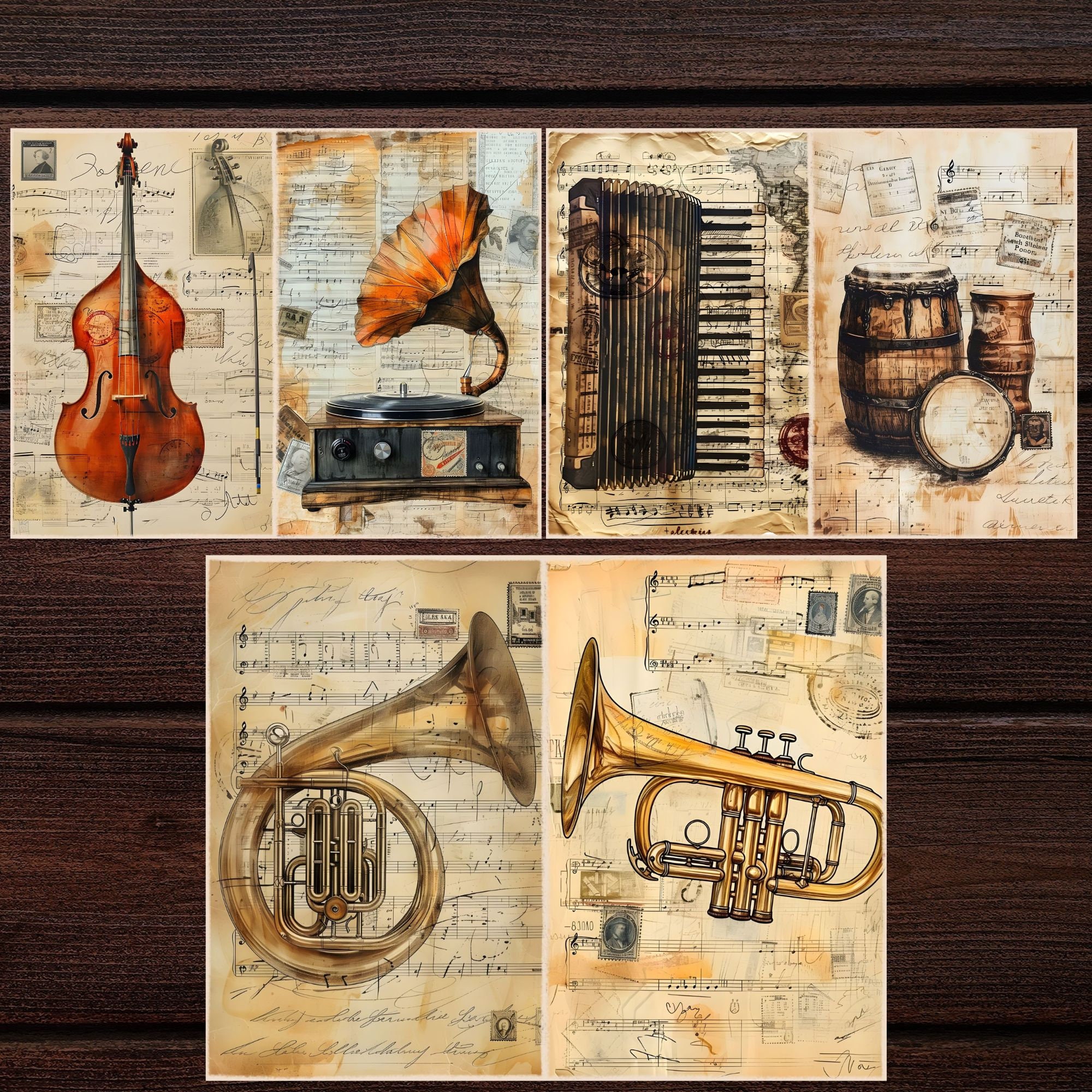Music Junk Journal Kit Music Instruments Scrapbook Digital Printable ...