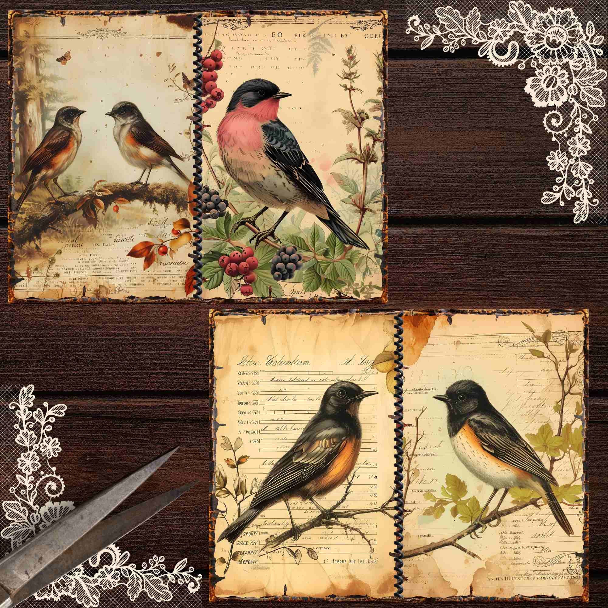 Vintage Birds Junk Journal Kit Birds Scrapbook Printable Backgrounds ...