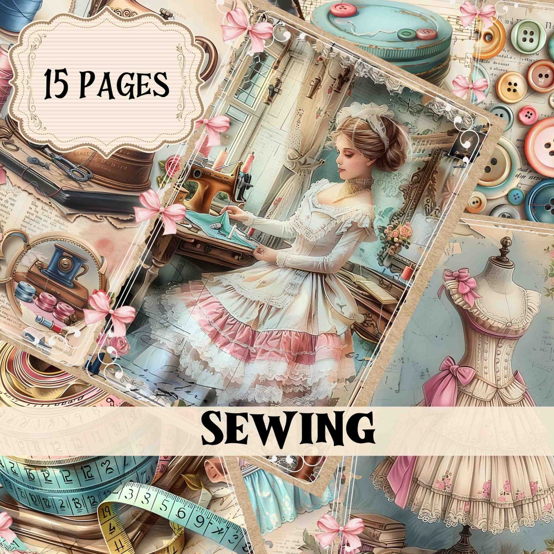 Vintage Sewing Junk Journal Kit Sewing Scrapbook Digital Printable ...