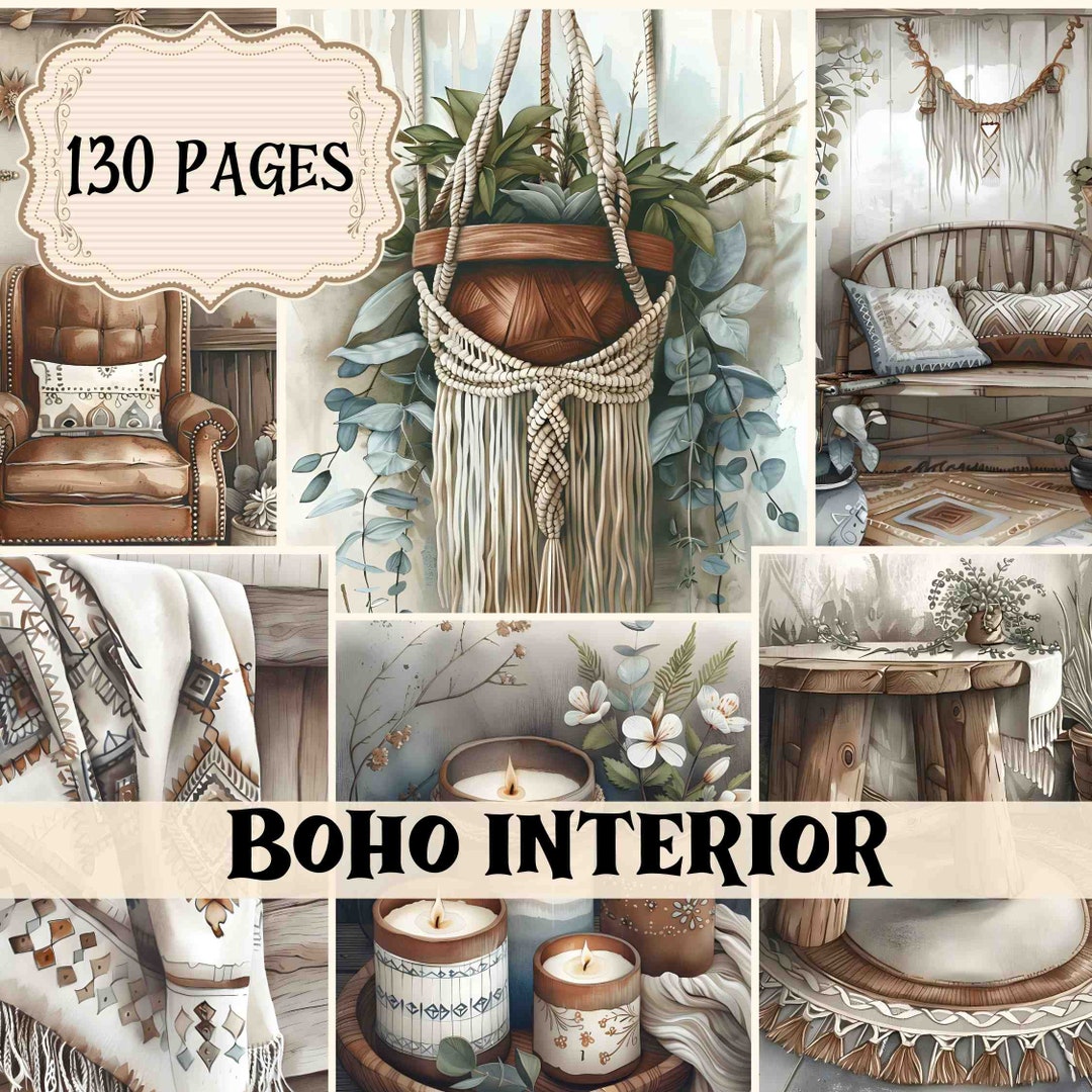 Watercolor Boho Interior Junk Journal Supplies Vintage Boho Interior ...