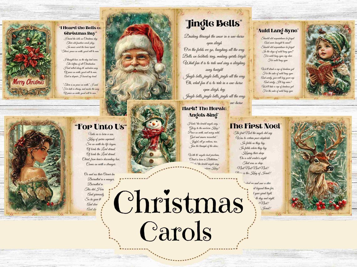 Vintage Christmas Carols Junk Journal Kit: Shabby Chic Printable ...