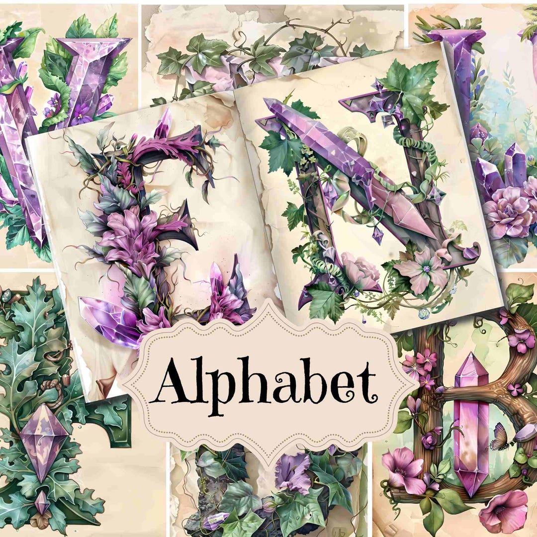 Alphabet Junk Journal Kit Enchanted Alphabet Scrapbook Digital Paper ...